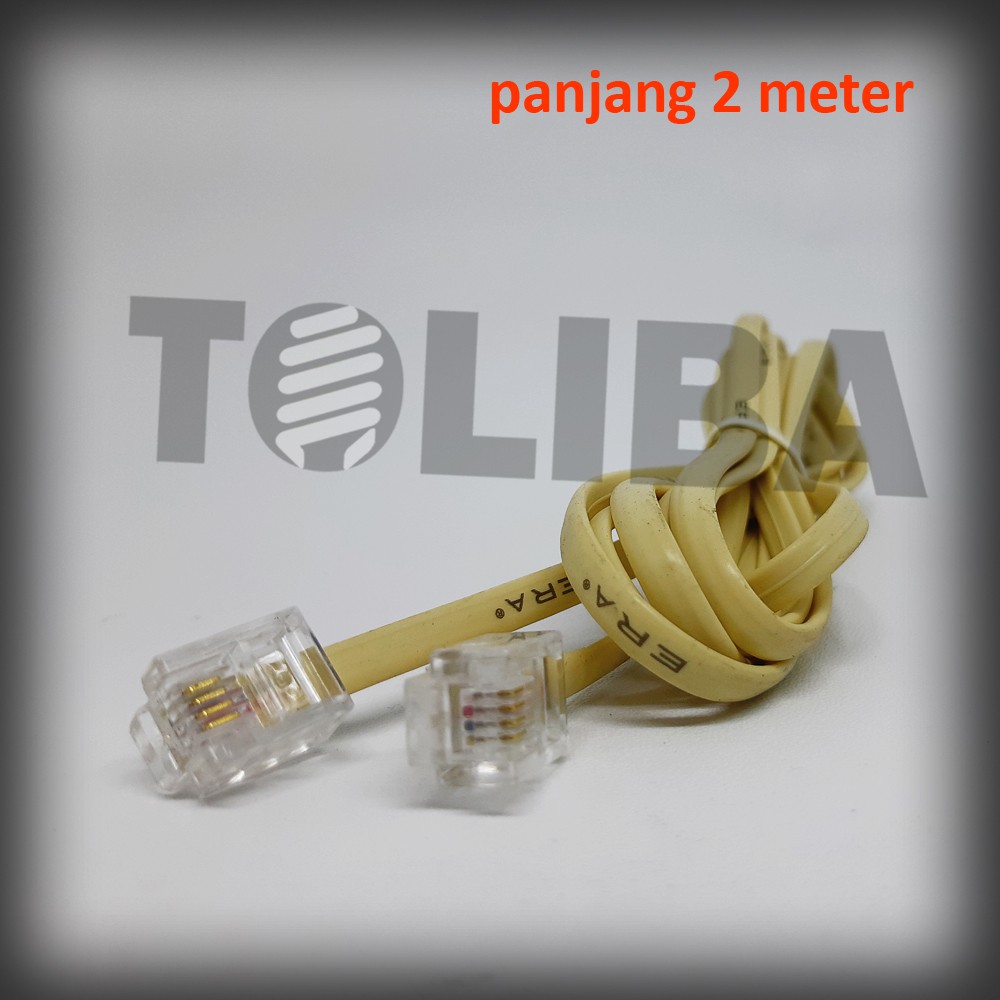 Jual kabel telepon 2m 5m 10m kabel telpon 2 meter+jack pin rj11 isi 4 ...