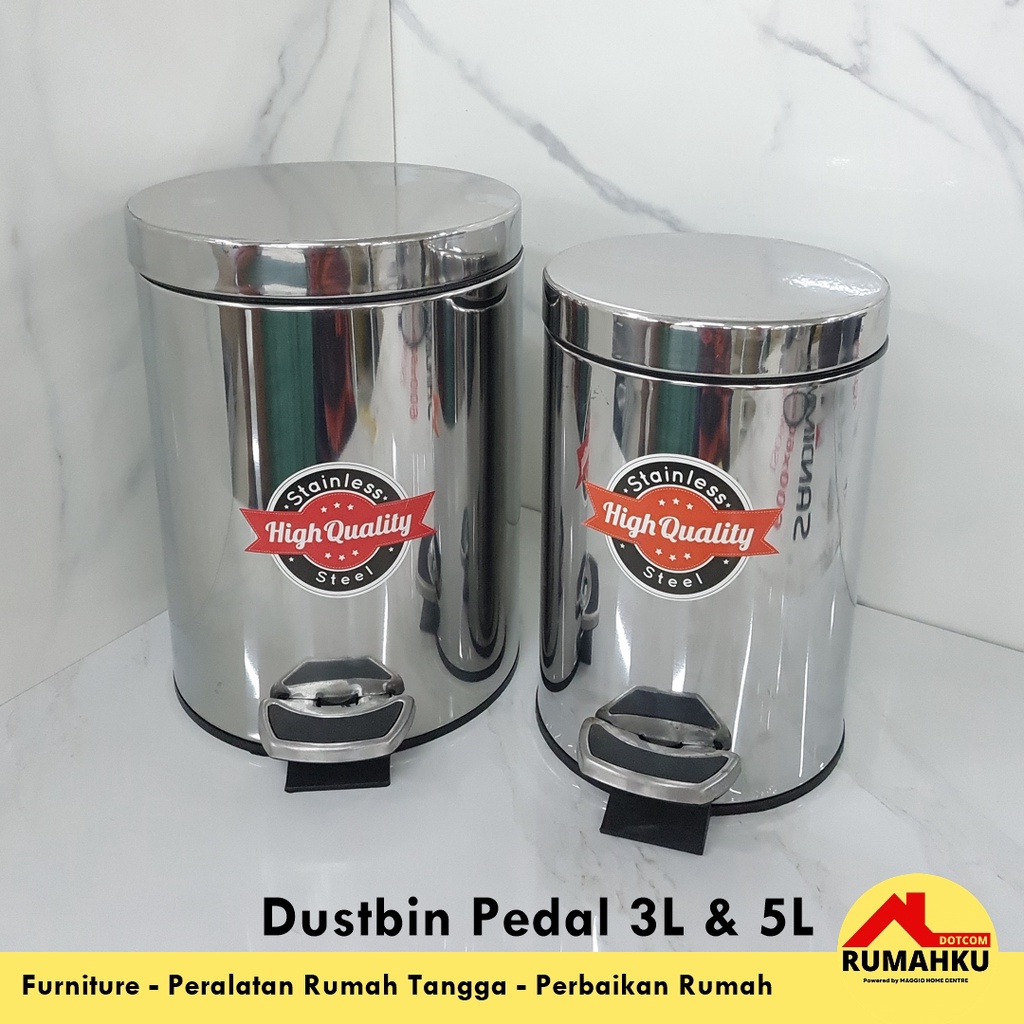 Jual TEMPAT SAMPAH INJAK STAINLESS / DUSTBIN PEDAL STAINLESS 3L / 5L - MASPION | Shopee Indonesia