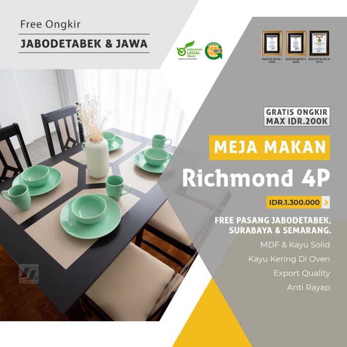 Jual Meja makan Petak Meja dan Kursi Makan Richmond 4P | Shopee Indonesia