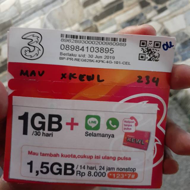 Jual KARTU PERDANA INTERNET TRI 1GB (30 HARI) | Shopee Indonesia