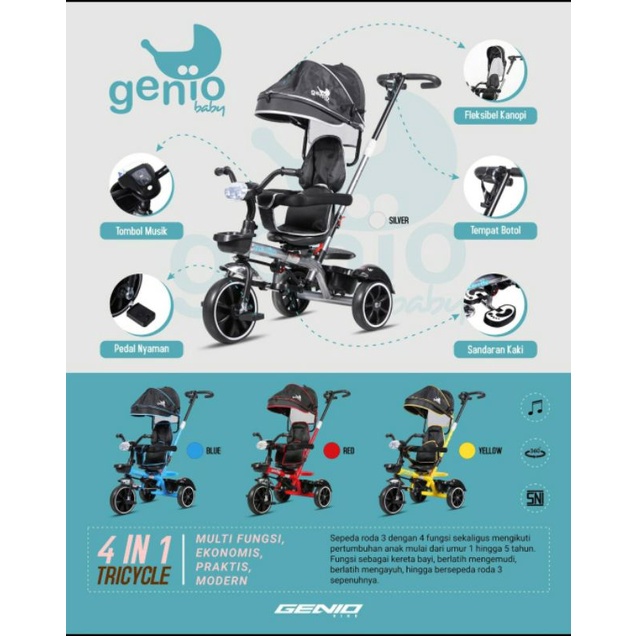Jual Stroller Sepeda Anak Roda Tiga Genio Rubick BC01 BC04 RB01 ...