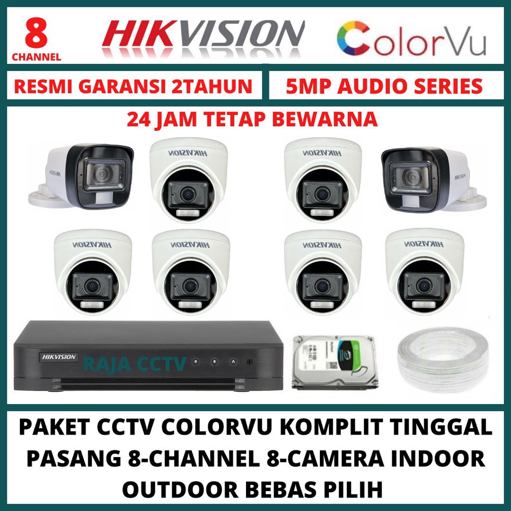 Jual PAKET CCTV HIKVISION 5MP COLORVU 8 CHANNEL 8 CAMERA TURBO HD 3K ...