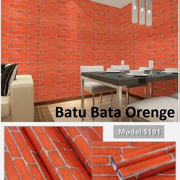 Jual Dekorasi Ruang Hiasan Dinding Kertas Batu Bata Orenge Wallpaper ...