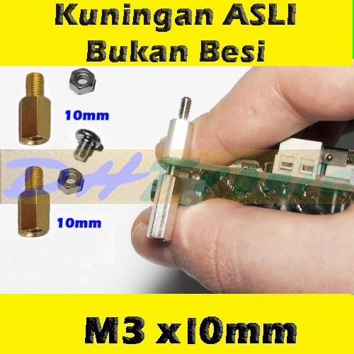 Jual Spacer PCB M3 x 10mm Slicer Kaki / Dudukan PCB Kuningan Asli Besi ...