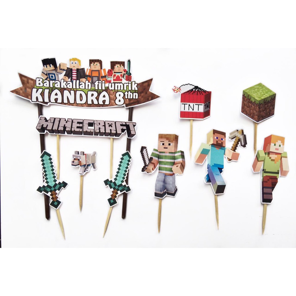 Jual Topper Paket HBD MINECRAFT utk hiasan cake dll | Shopee Indonesia