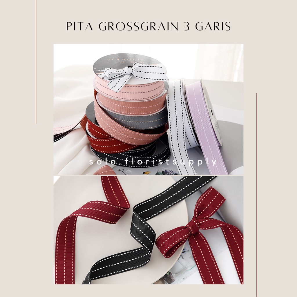 Jual PITA GROSSGRAIN MOTIF 3 GARIS SALUR 2,6MM KOREAN RIBBON STRIPE ...