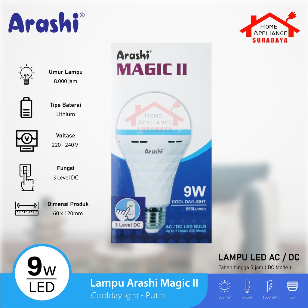 Jual Lampu Bohlam Emergency LED Lamp Arashi Magic II 9W 12W 18W - 9 12 ...