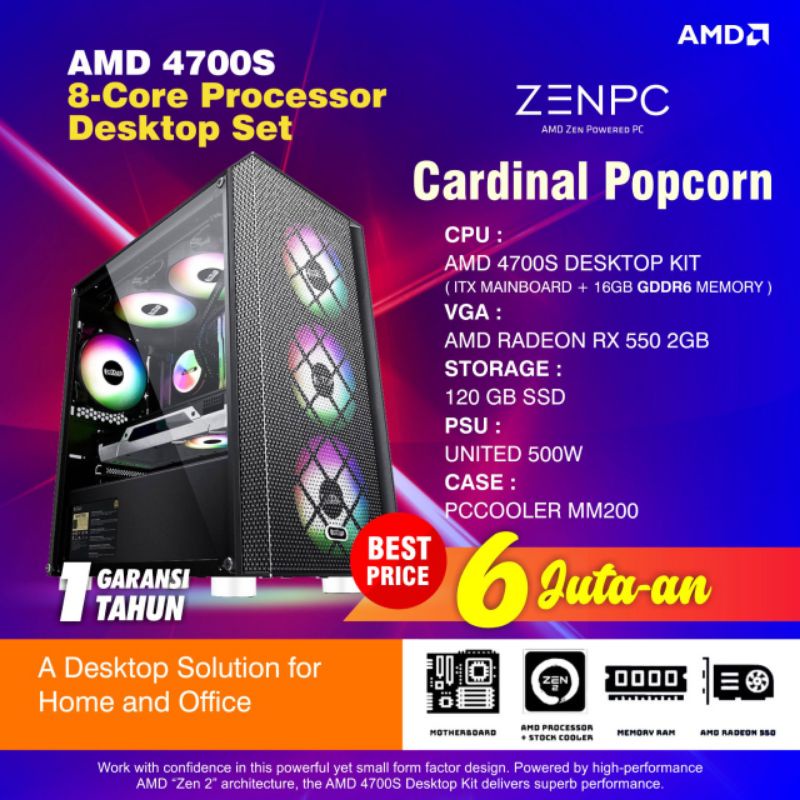 Jual Zen PC Cardinal Popcorn (AMD 4700S Desktop Kit, RX550 2GB, SSD ...