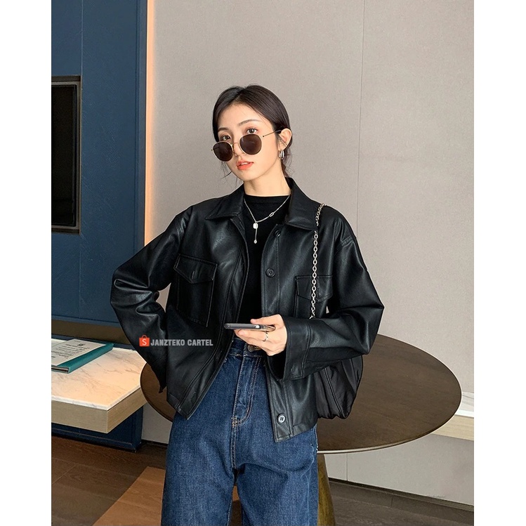 Jual JNK x BINBIN - Jaket Kulit Wanita Coklat Hitam Faux Synthetic ...