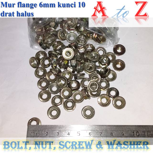 Jual Flange nut 6mm drat halus/mur ring kunci 10/mur flange kuning 6mm ...