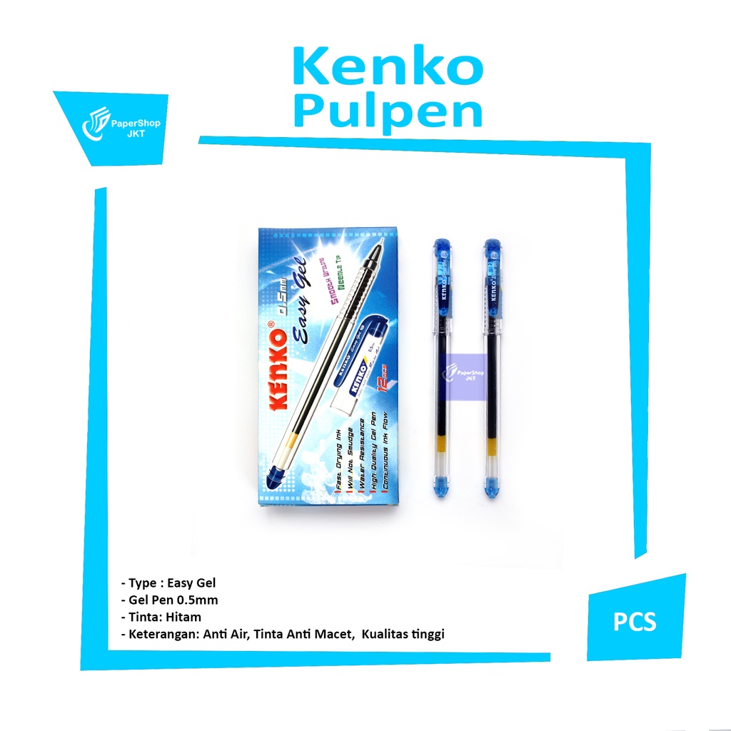 Jual KENKO - Pulpen Easy Gel 0.5 mm Biru | Shopee Indonesia