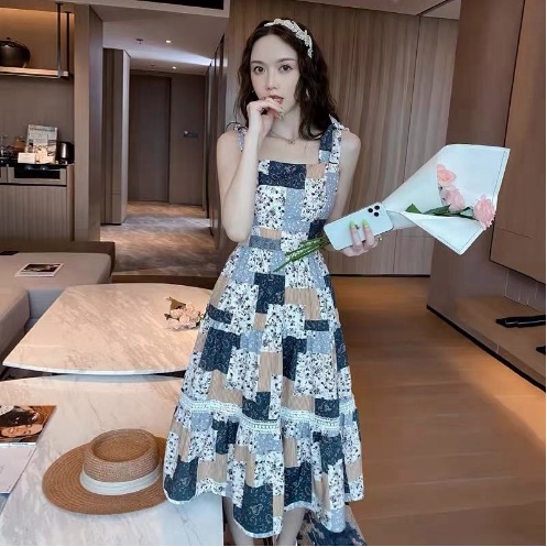 Jual Patchwork Print Tie Up Midi Dress - Dress Casual Kasual / Dress ...