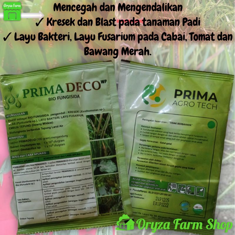 Jual PRIMA DECO wp Bio Fungisida / fungisida organik Pengendali Penyakit Padi dan sayuran ...