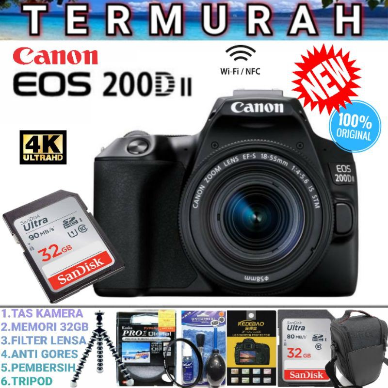 Jual CANON EOS 200D MARK II DAN LENSA 18-55MM IS STM ORIGINAL 100% ...
