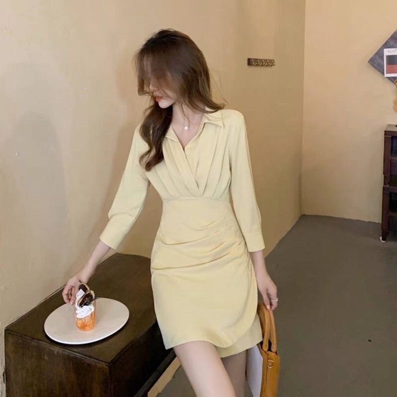 Jual Lips Dress Korean Simple Polos Basic Mini Lengan Panjang Kerah ...