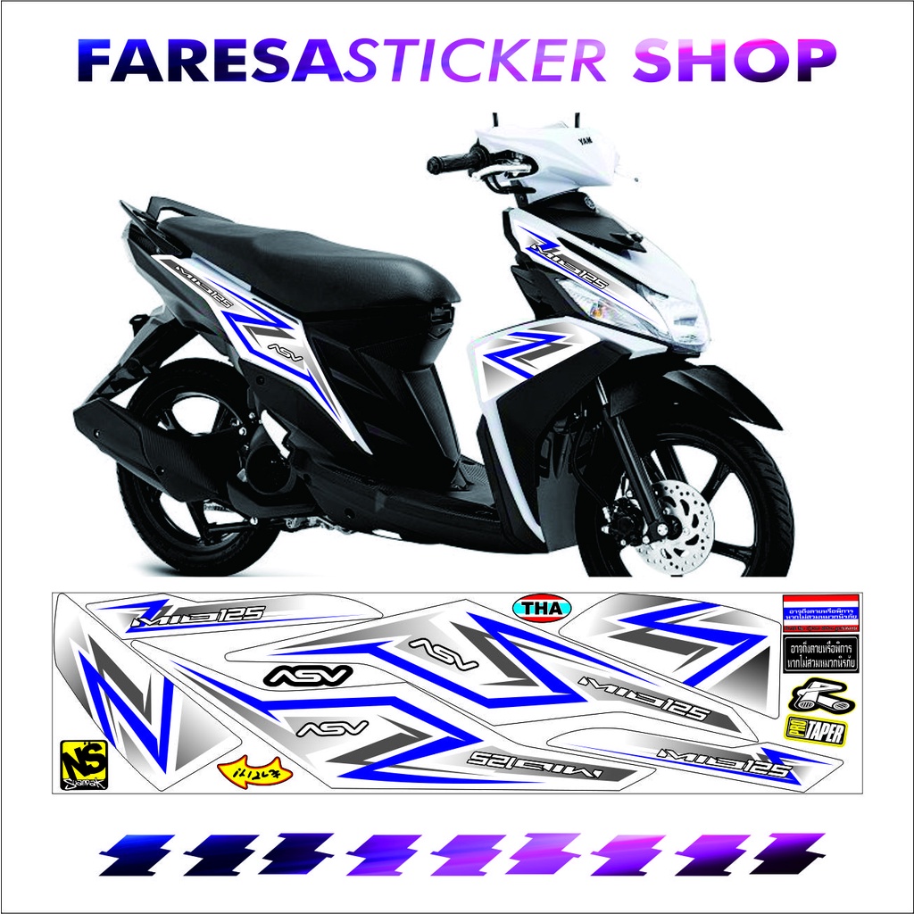 Jual (COD) STRIPING STICKER VARIASI VIRAL SEPEDA MOTOR YAMAHA MIO M3 DASAR PUTIH POLET BIRU ...