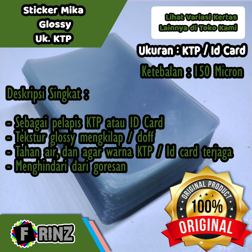 Jual Sticker Mika Glossy KTP dan ID Card Tahan Air 150 Micron | Shopee ...