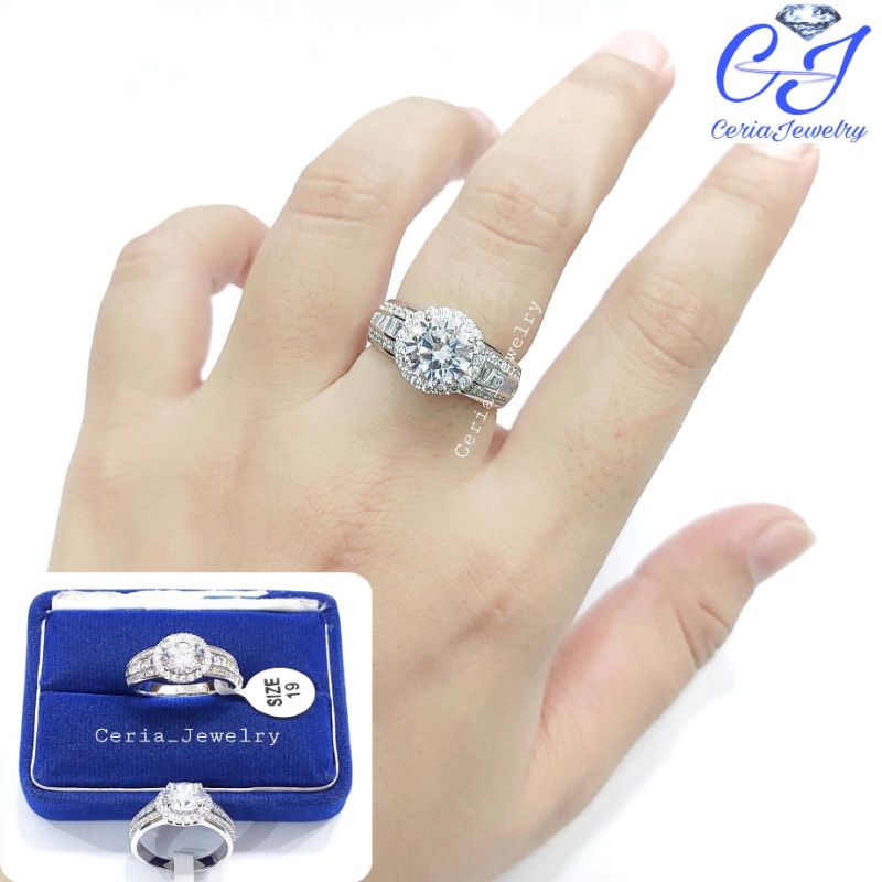 Jual Cincin Perak Asli Silver Wanita 925 Lapis Emas Putih Model Diamond ...