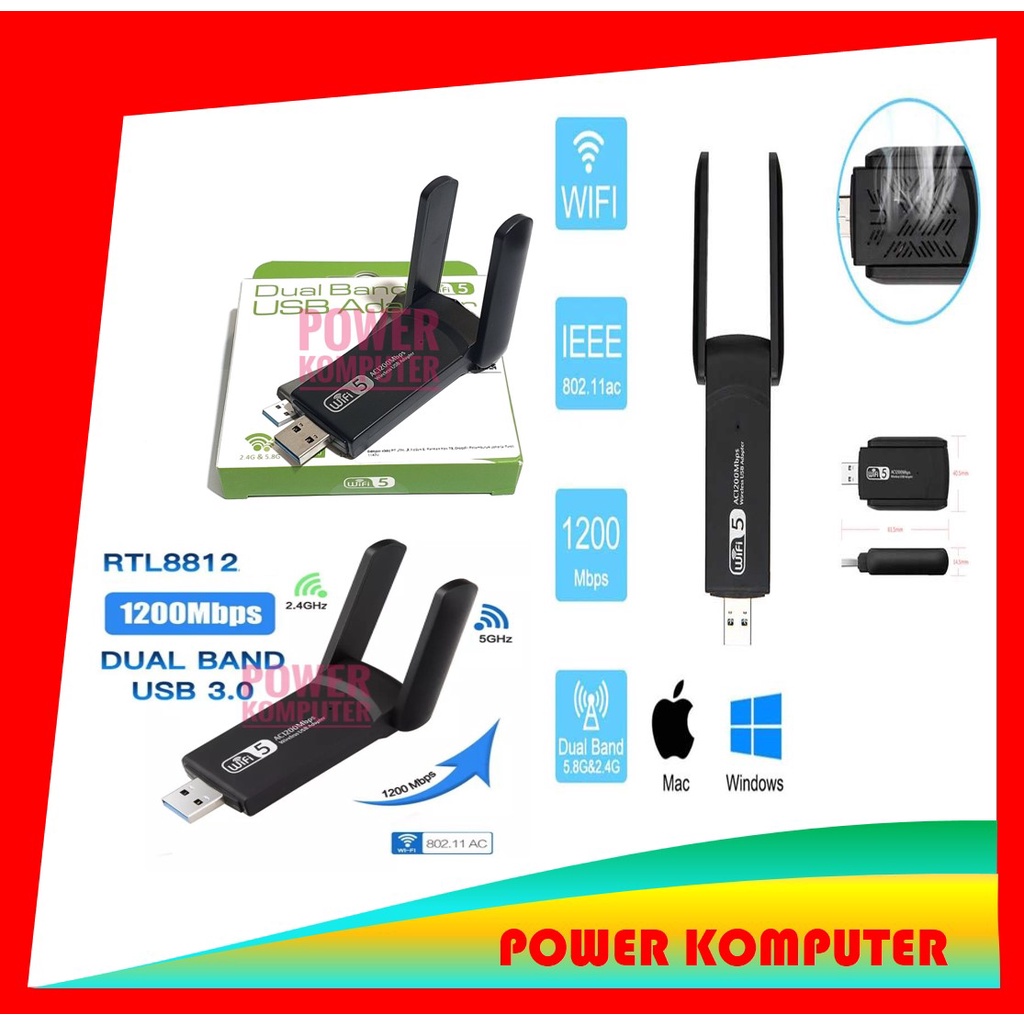 Jual Dongle Wifi Adapter 802.11AC 1200Mbps - AC1200 - USB WiFi Adapter ...