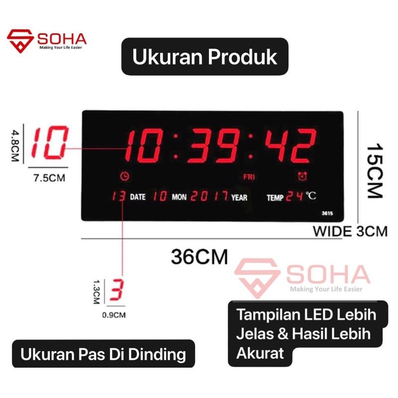 Jual JD- 3615 Jam Digital LED Clock Dinding / Meja Fitur Kalender Alarm ...