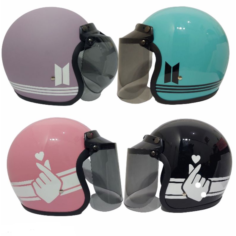 Jual Helm Retro BTS Korea Full Leher finger heart Stylis Dewasa ...