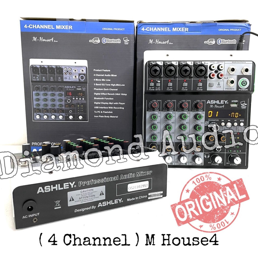 Jual Mixer Audio Ashley Mhouse 4 Usb Bluetooth Original Mixing M House 4 Channel ( Bayar ...