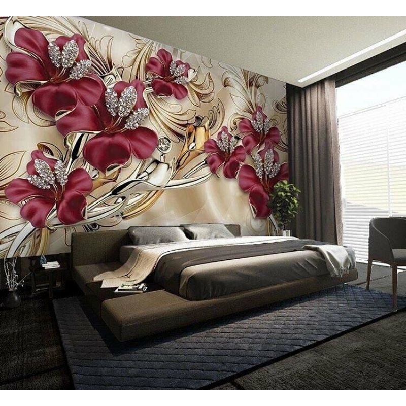Jual Wallpaper 3D custom motif bunga merah | Shopee Indonesia