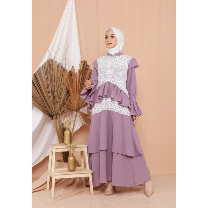Jual Hijab Ellysha EXCLUSIVE MOANA EMBROIDERY TRIPPLE DRESS PURPLE ...