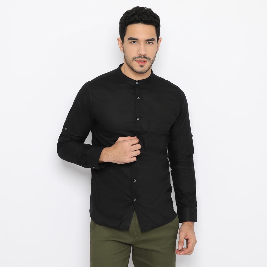 Jual Code Male - Zayn Kemeja Pria Kerah Koko Hitam Lengan Panjang ...