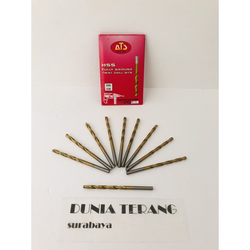 Jual Mata Bor Besi ATS 3mm Kuning - HSS TiN Coated Fully Ground Twist ...