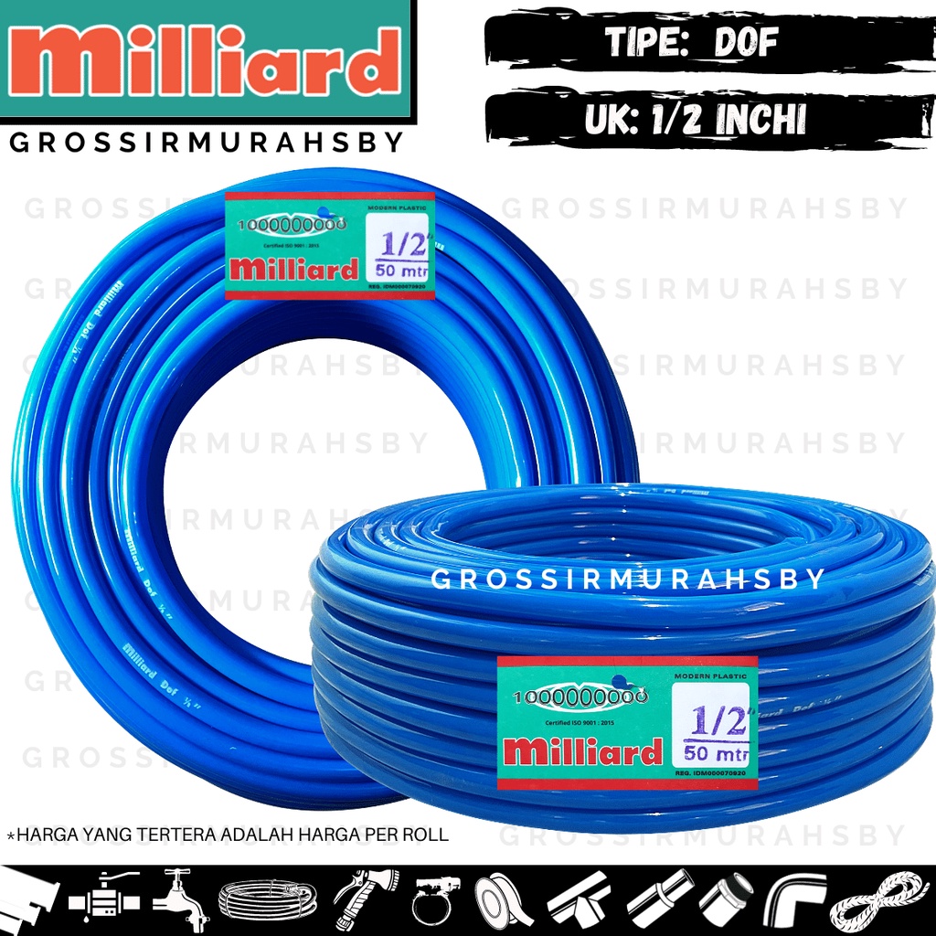 Jual SELANG AIR MILLIARD DOF 1/2 INCHI ( LINK 1 ROLL PANJANG 50 METER ) | Shopee Indonesia