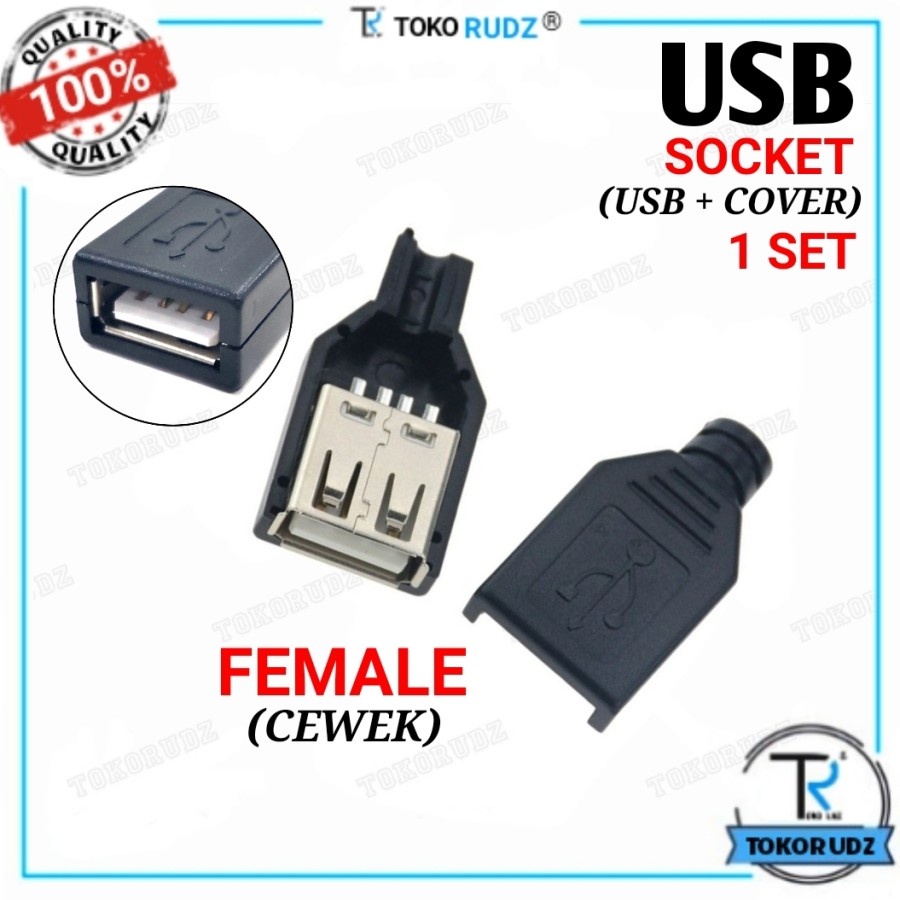 Jual Konektor USB Type A 4 Pin Soket Kosong 1 Set Plug Socket Connector ...