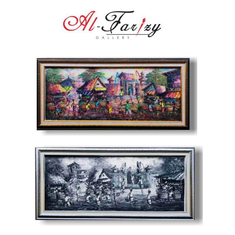 Jual Lukisan Pasar Gaya Hitam Putih Warna Lengkap dengan frem Ukuran ...