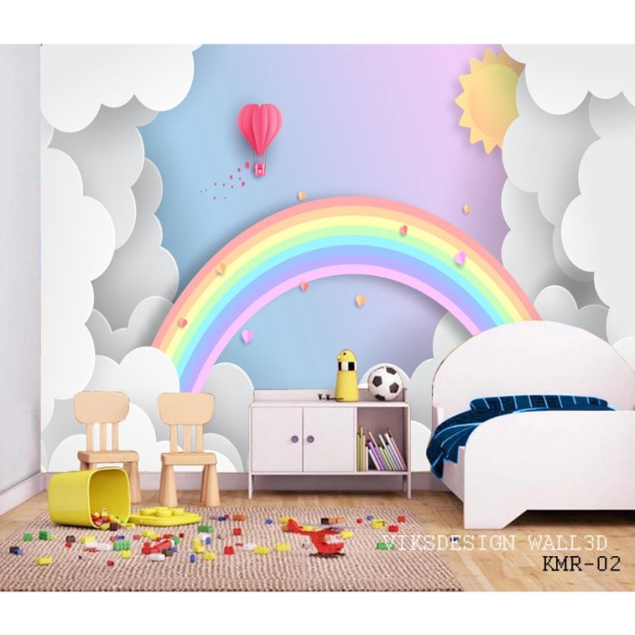 Jual CETAK STIKER DINDING KAMAR ANAK PEREMPUAN MOTIF PELANGI AWAN MURAL ...