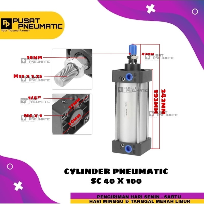 Jual PNEUMATIC STANDARD CYLINDER SC 40X100 / sc 40 x 100 | Shopee Indonesia