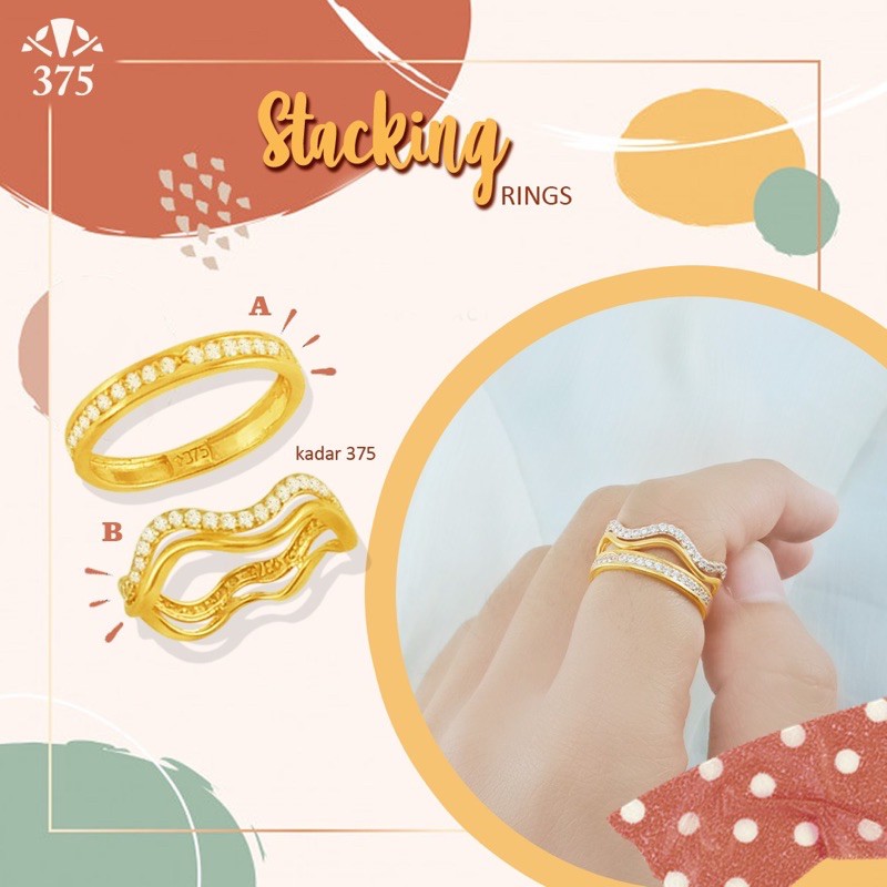 Jual Cincin stacking rings tumpuk 2 listring lis gelombang tumpuk emas ...
