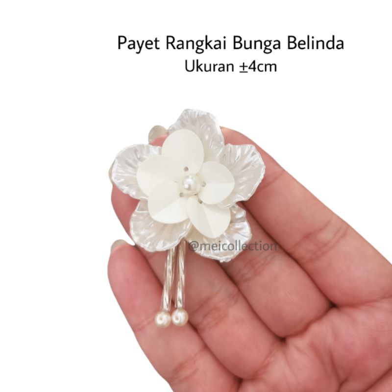 Jual bunga 3D payet mutiara rangkai APB Belinda 4cm off white | bahan ...