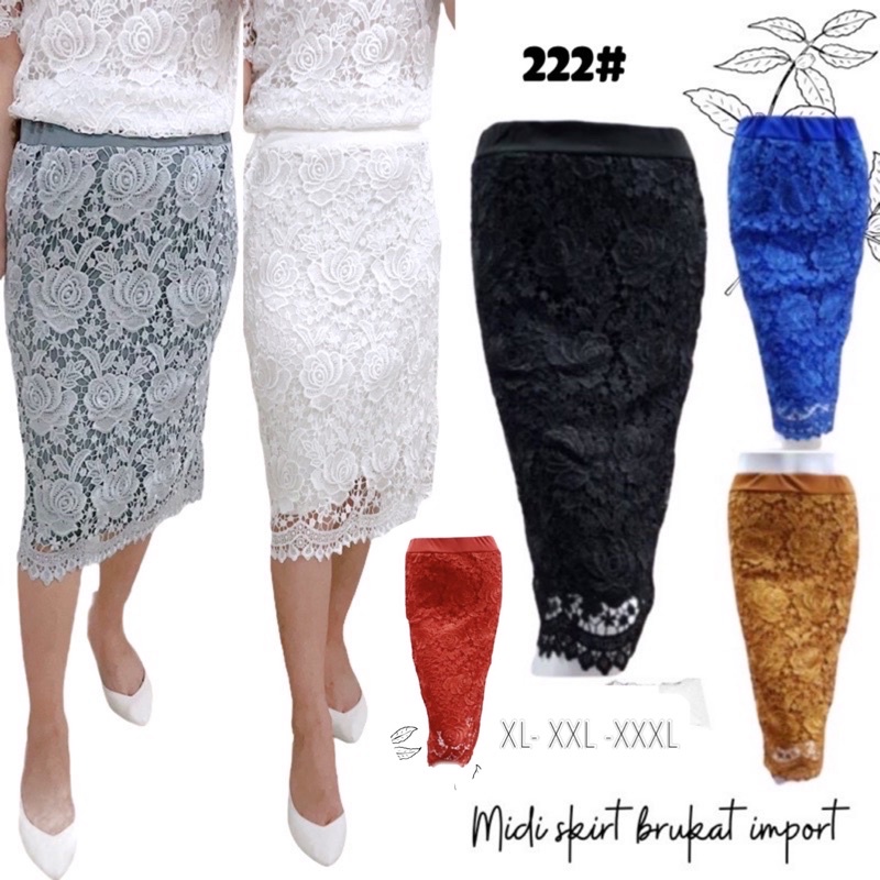 Jual R 222 223 032 ROK WANITA BRUKAT BROKAT FUL DEPAN BELAKANG XL XXL ...