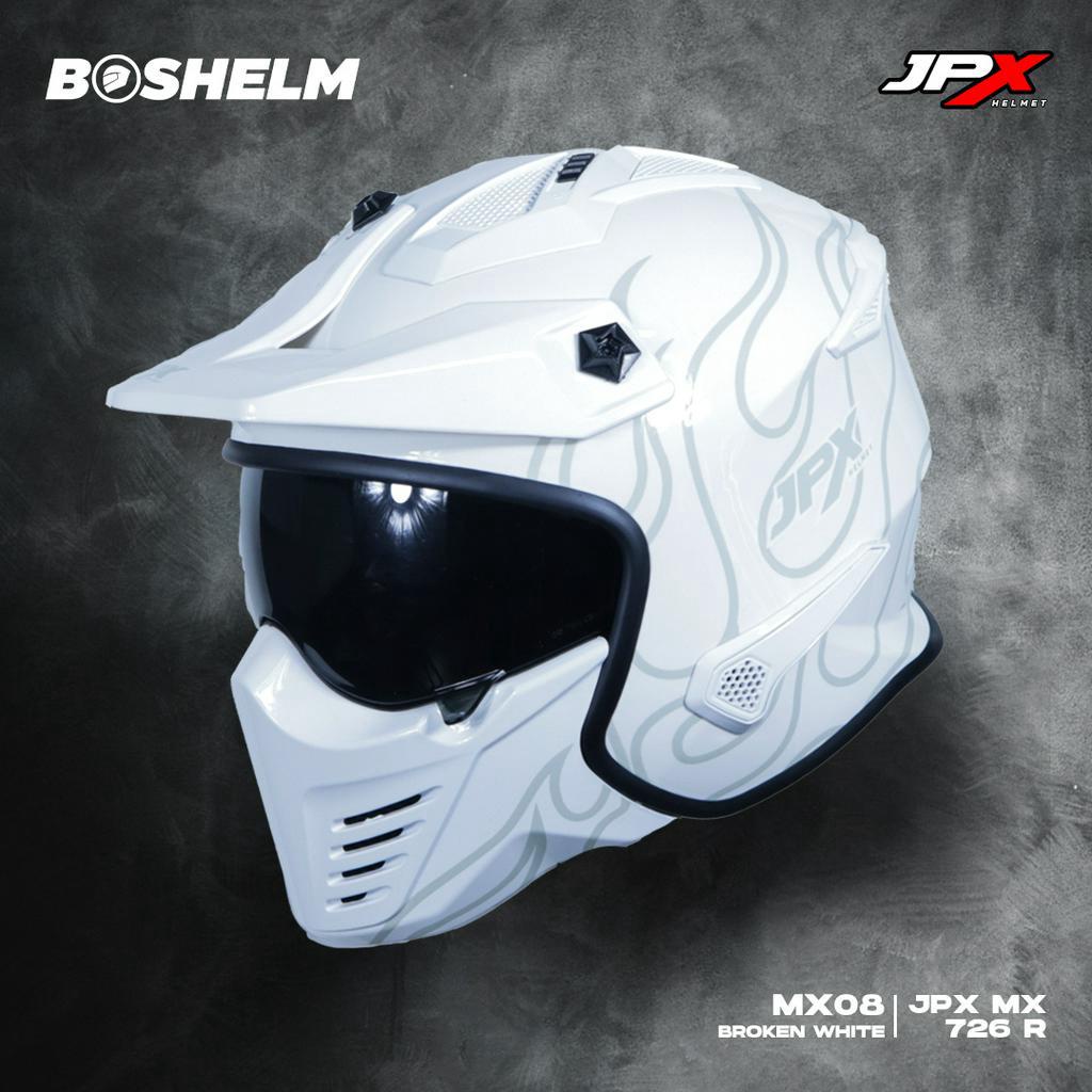 Jual Helm Cross JPX MX-726R MX08 NOMADENS BROKEN WHITE Helm Full Face ...
