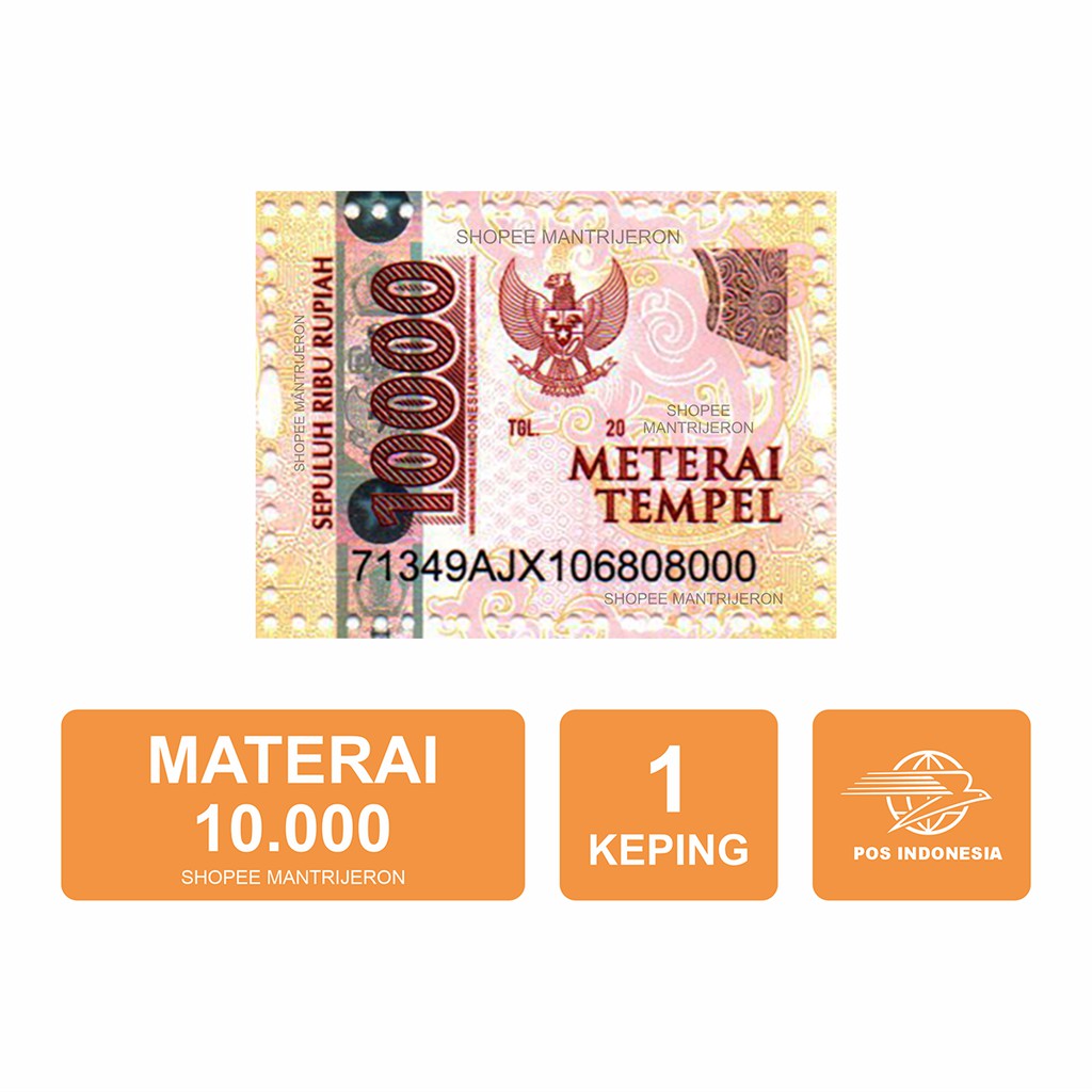 Jual Materai 10000 Meterai Tempel 10.000 Sepuluh Ribu Rupiah Asli Original 1 Keping 10K 10 Ribu ...