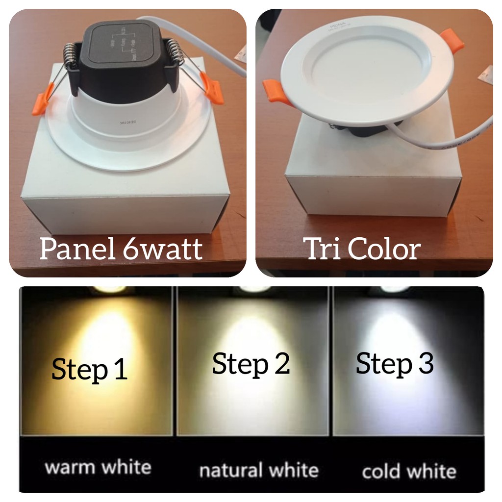Jual Downlight panel LED tri 3 warna color 6watt 6 watt 6w inbow tanam ...