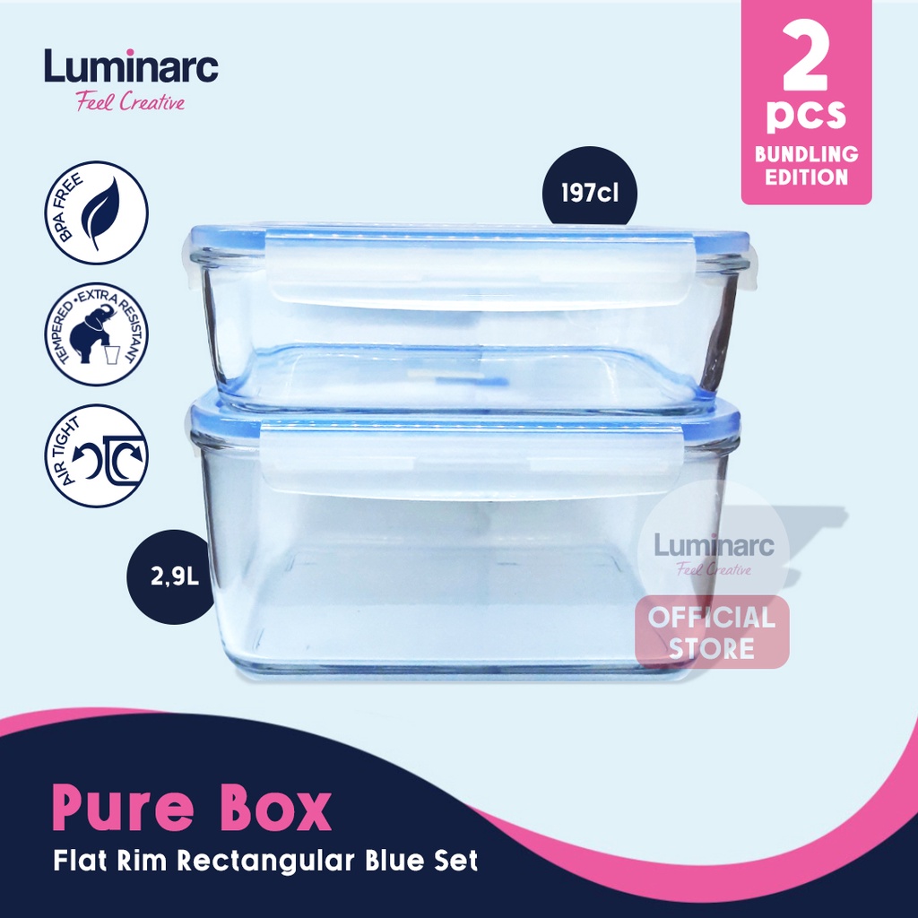 Jual Luminarc Set Kotak Makan Kaca/Food Storage Pure Box Flat Rim ...