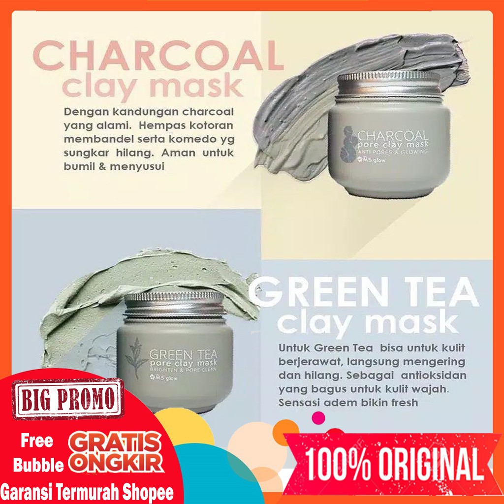 Jual [MASKER CHARCOAL / MASKER GREEN TEA MS GLOW / CLAY MASK MS GLOW ...