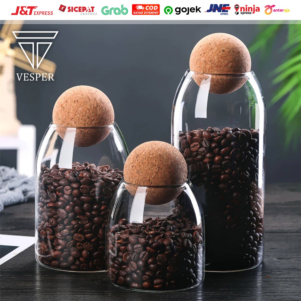 Jual coffee bean glass storage jar canister with cork lid / hiasan ...