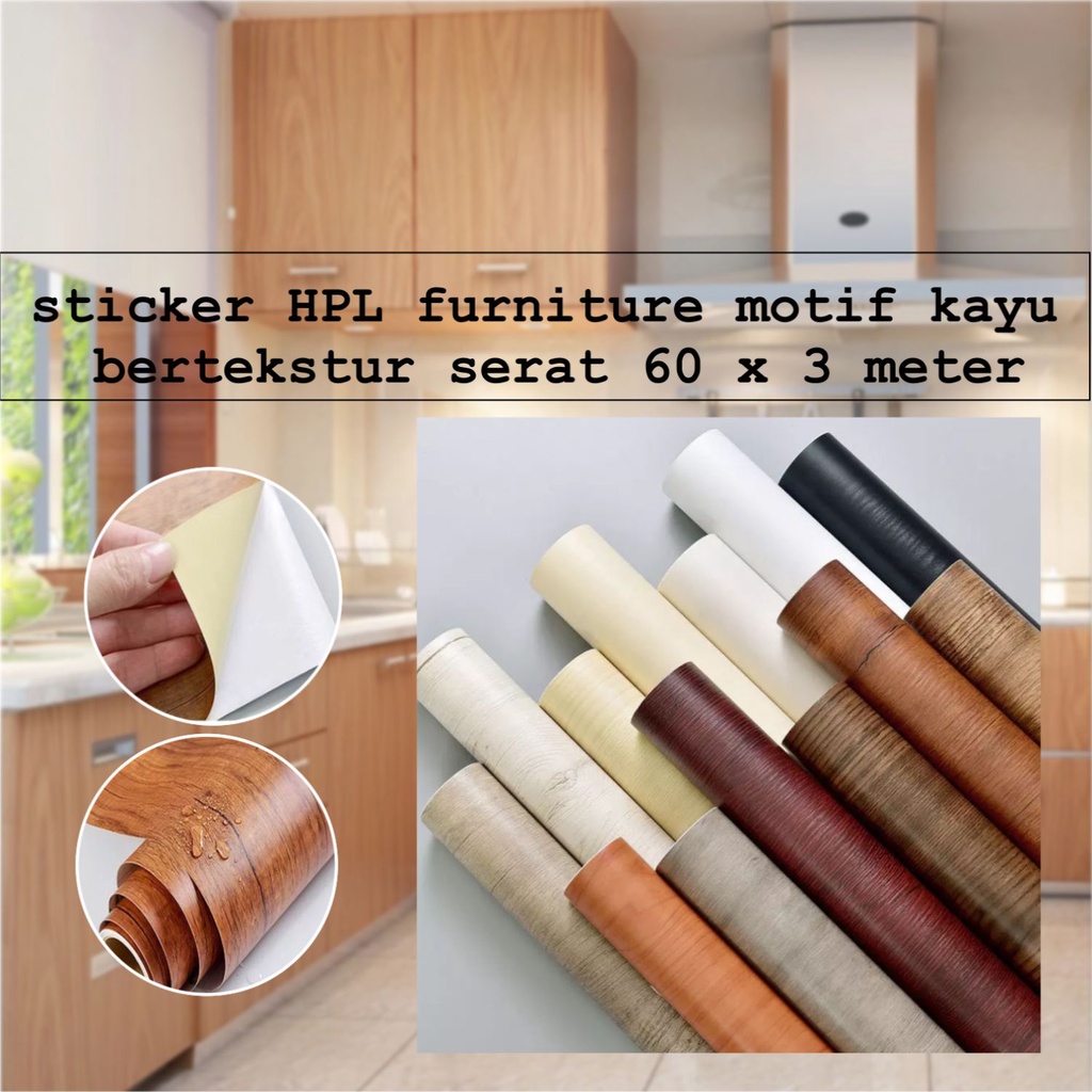 Jual wallpaper sticker motif kayu serat/HPL sticker tebal multifungsi ...