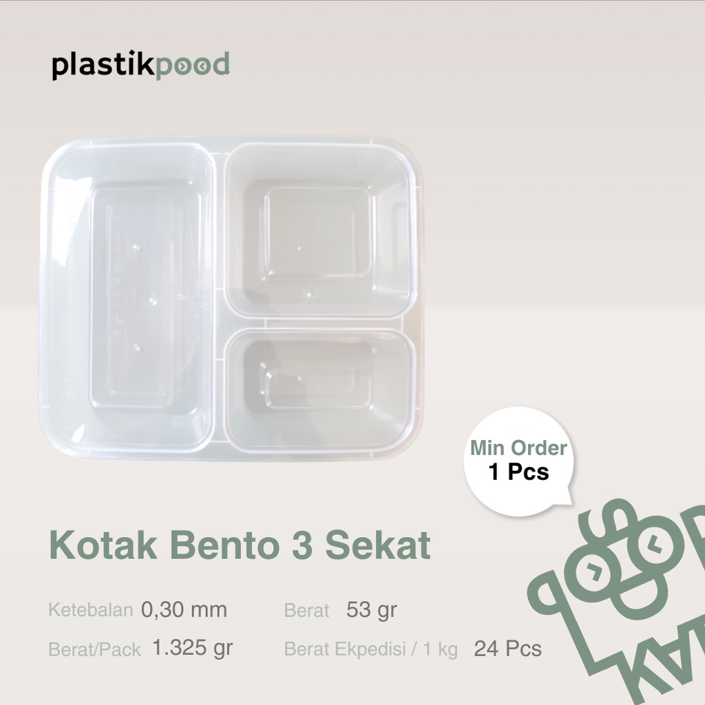 Jual Kotak Bento 3 Sekat Plastik Food Container Tempat Makan Sushi Tahan Panas Anti Tumpah ...