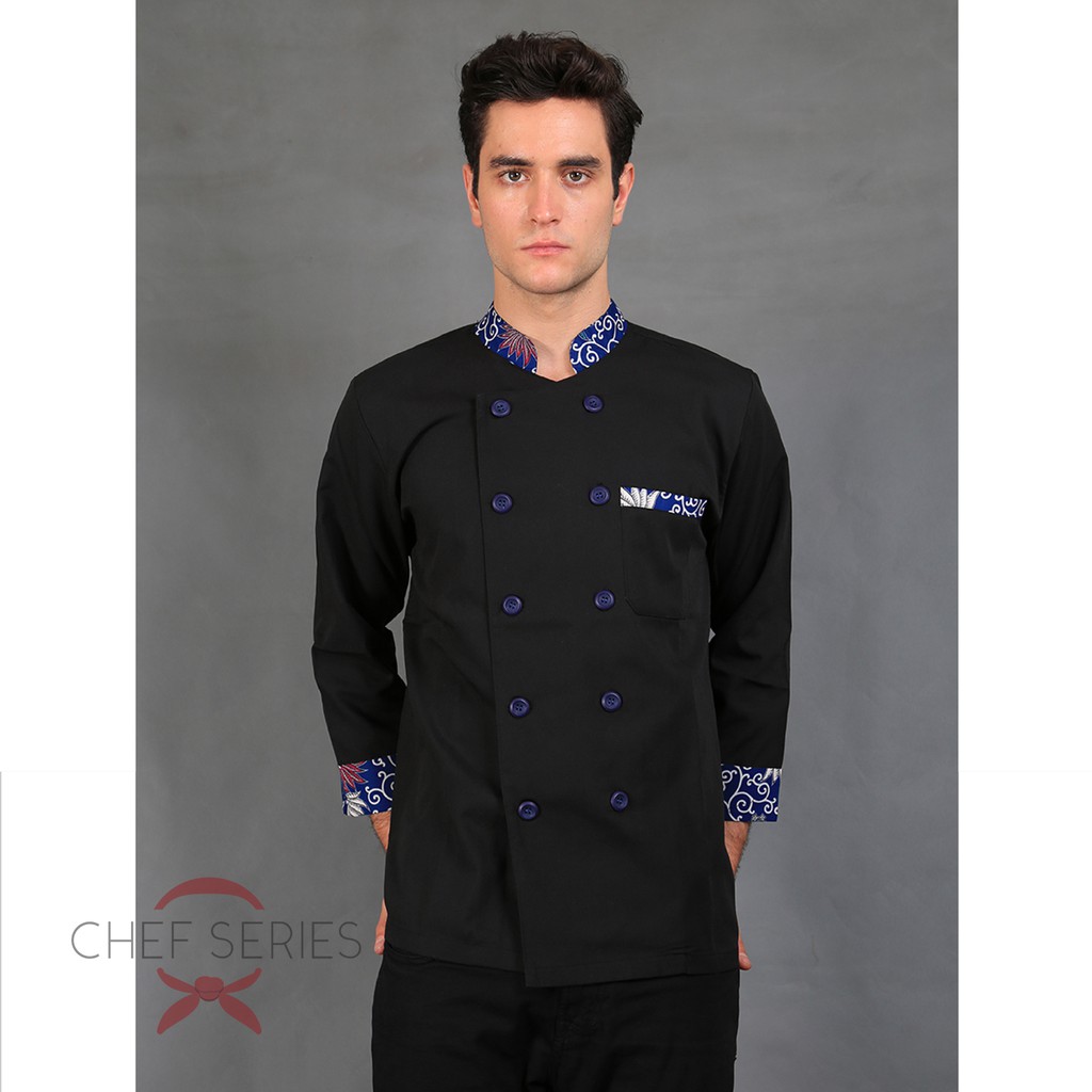 Jual Chef Series Emerald Batik Tangan Panjang Baju Koki - Hitam Biru | Shopee Indonesia