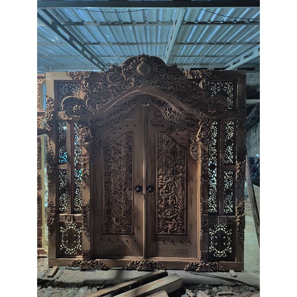 Jual Pintu Ukir Bali ramayana 250x250 motif ramayana full jati | Shopee ...