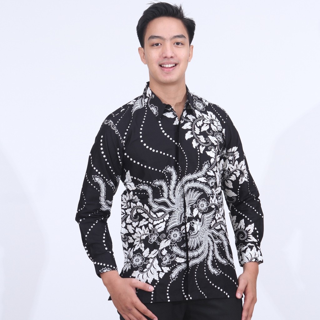 Jual Batik Bali Lestari Batik Lengan Panjang Katun Dobby Hitam (BTP1 ...