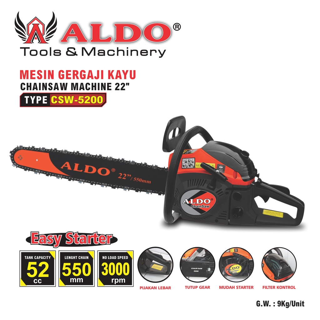 Jual Mesin Gergaji Kayu Chainsaw Machine 22" Type : 5200 Merk Aldo ...